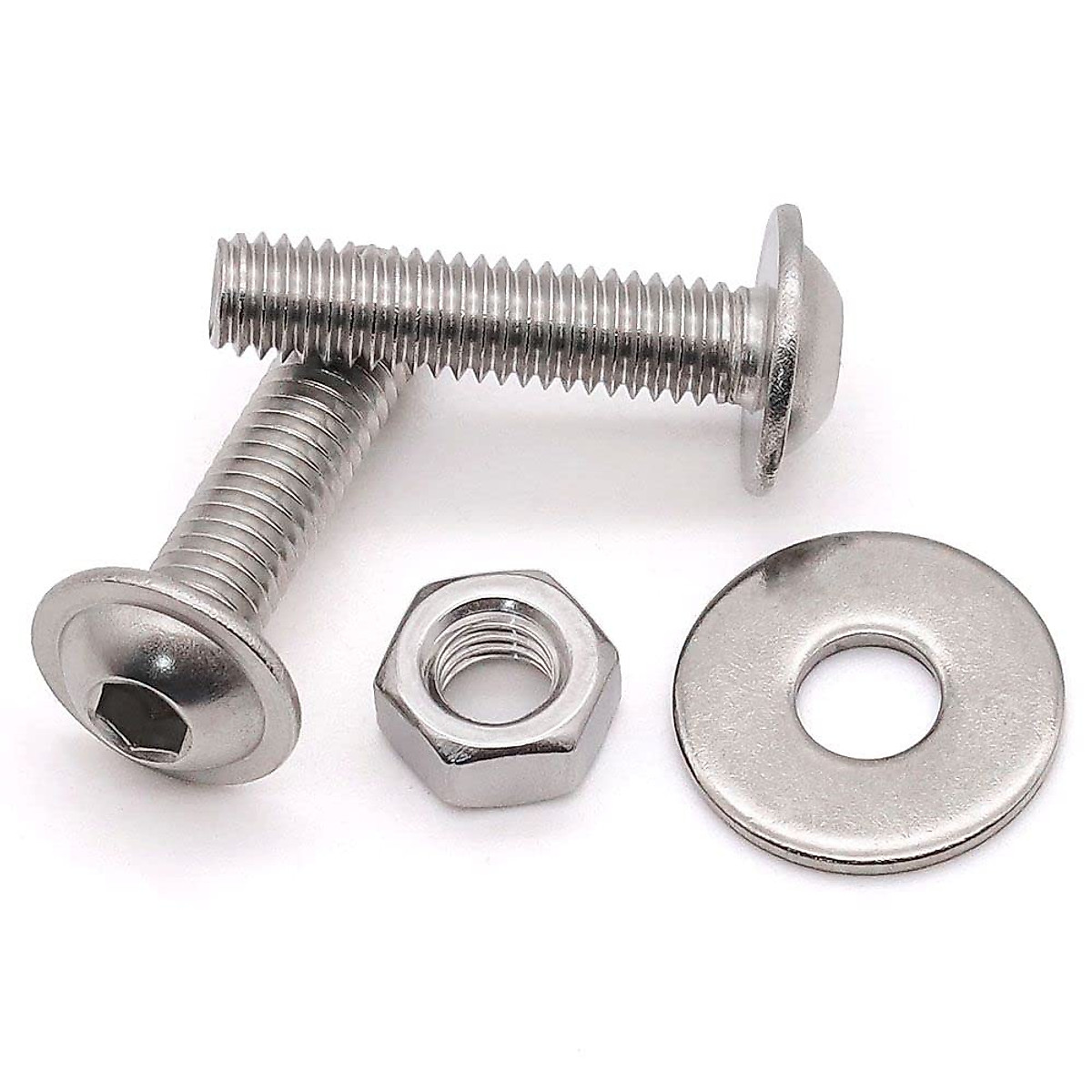 RoyceMart (25 Sets) M6-1.0 x 20mm Flanged Washer Button Head Socket Cap Screws with M6-1.0 Hex Nuts and Extra-Large Flat Washer, Stainless Steel 304 (18-8)
