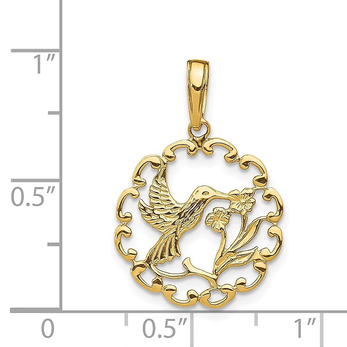 Diamond2Deal 14k Yellow Gold Hummingbird Flower in Frame Pendant (L- 23 mm W- 16 mm)