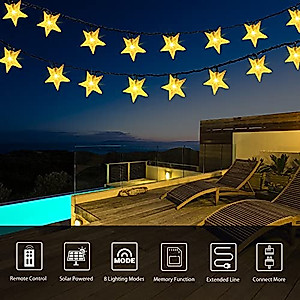 Decute Solar String Lights Outdoor, 100 LED 49ft Star Solar Fairy Lights IP65 Waterproof with Remote, 8 Modes Connectable Solar Christmas Lights for Garden Yard Patio Party Decor, Warm White