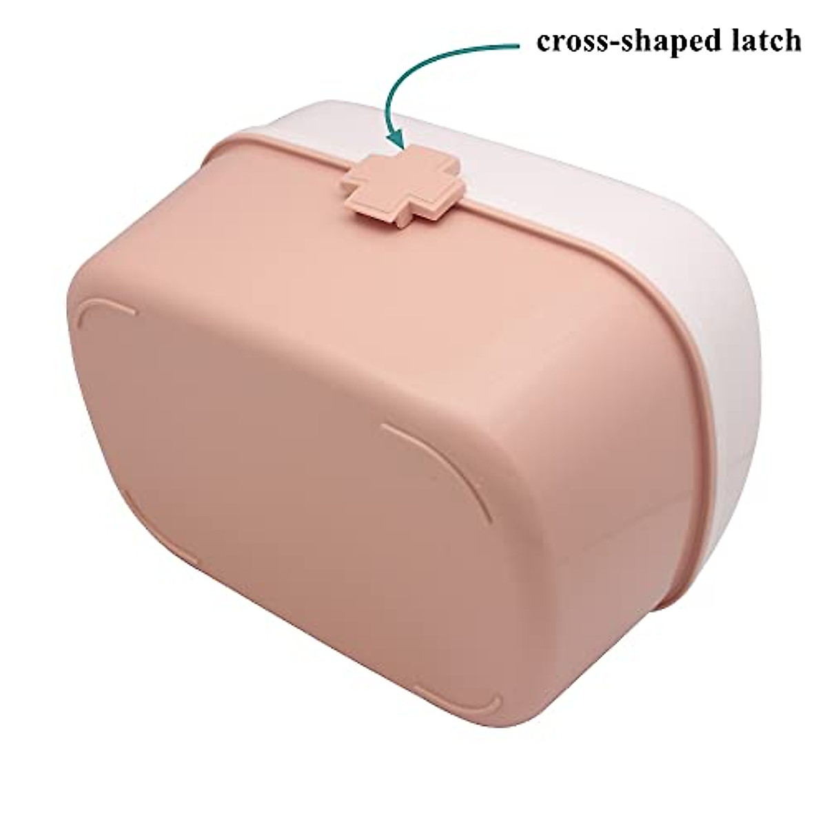 BangQiao Plastic First Aid Storage Box Container Bin with Removable Tray and Portable Handle, Family Emergency Medicine Kit Case Organizer, White&Pink