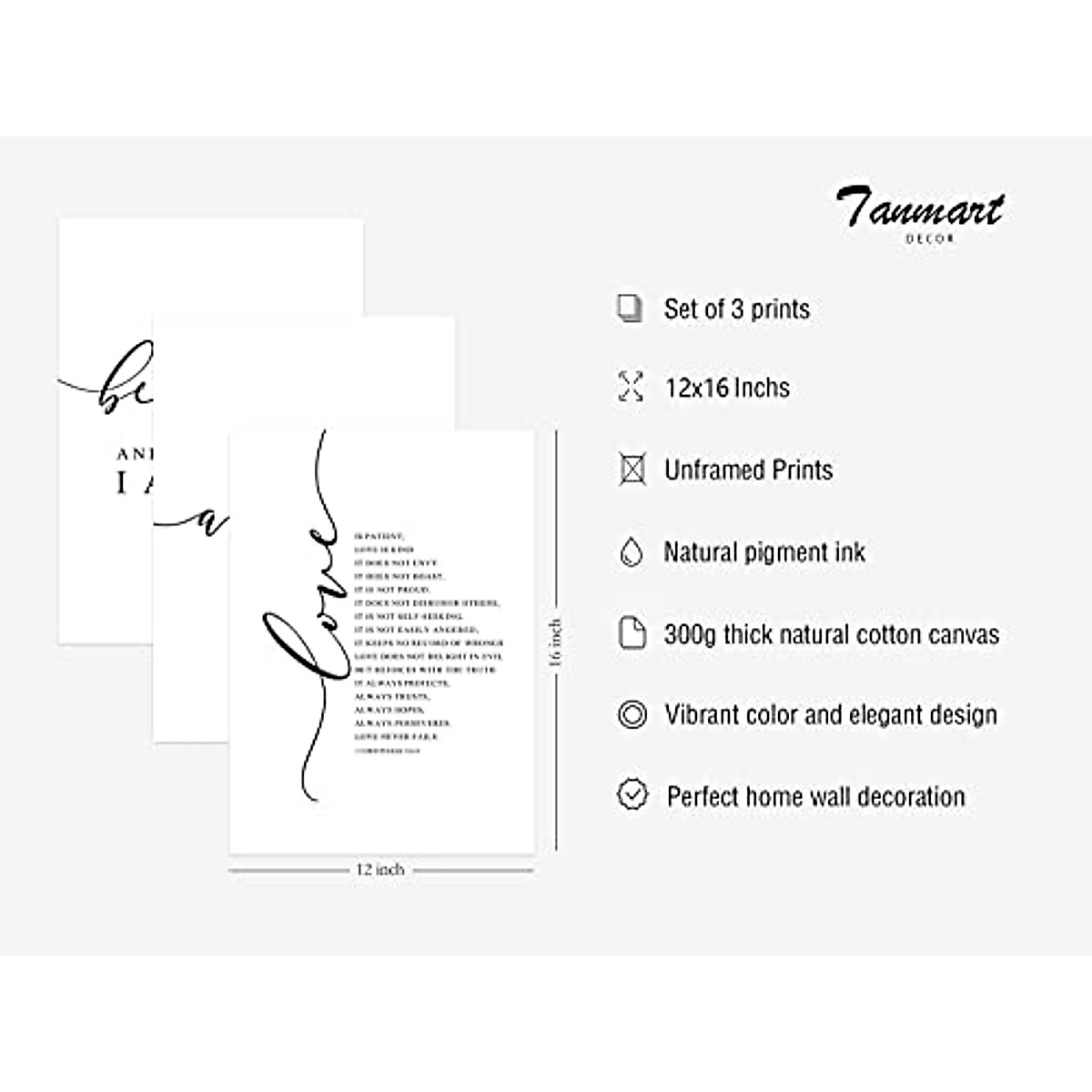 Bible Verse Wall Art Decor Scripture Canvas Wall Art Christian Wall Art Inspirational Wall Art Scripture Bible Verse Posters Christian Pictures Paintings for Living Room Bedroom 12x16 Inch Unframed