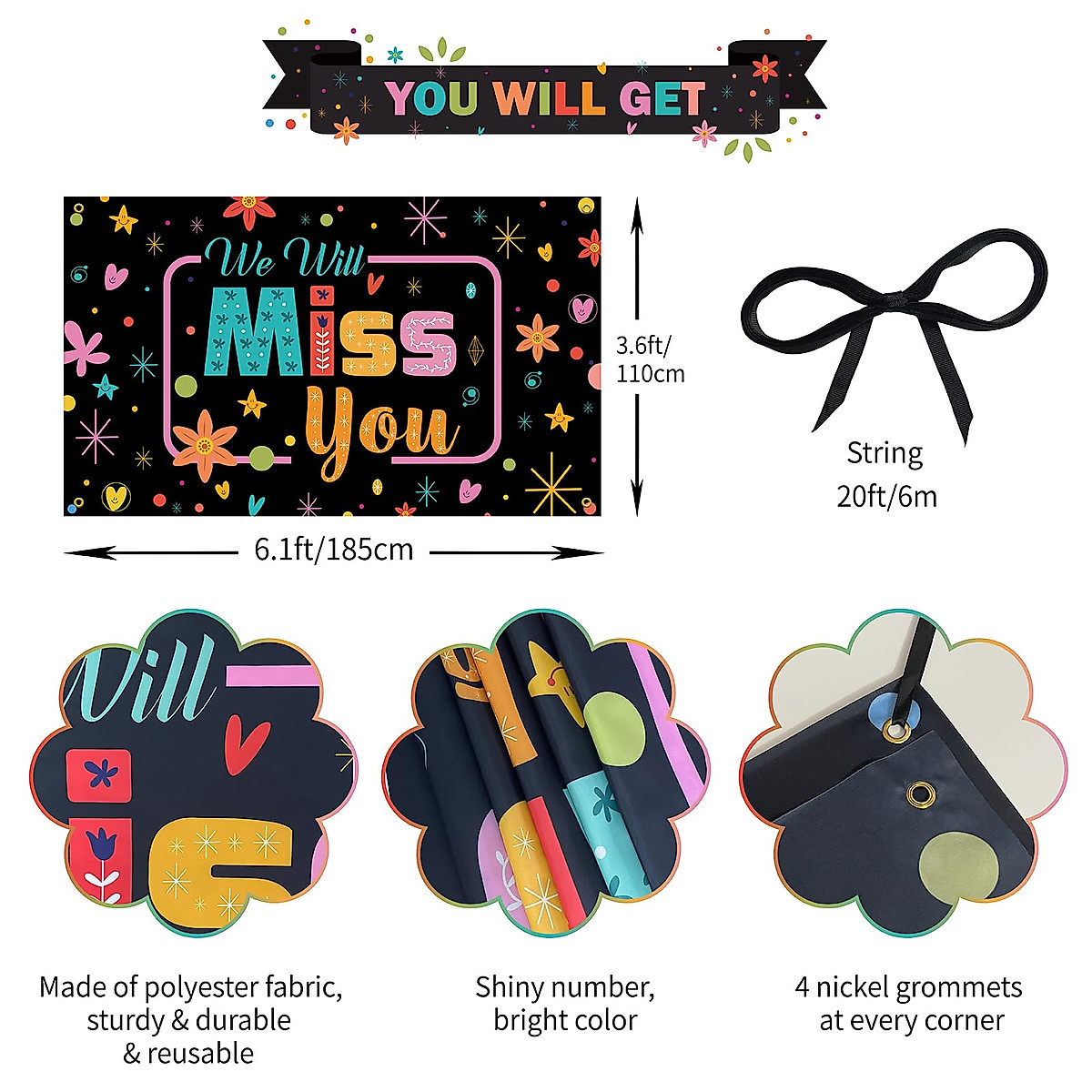 We Will Miss You Backdrop, Going Away Party Decorations, Farewell Photo Booth Props Banner for Graduation, Goodbye, Retirement Party Decorations, Sturdy, Vibrant Colors, Fabric, PHXEY