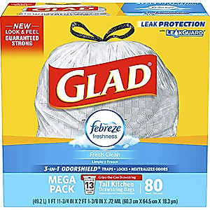Glad OdorShield Trash Bag, White, 80 Count