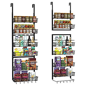 Mefirt Over The Door Pantry Organizer, Wall Mount Spice Rack, 6 Adjustable Baskets and Dual-use (Multi-use) Heavy-Duty Metal Hanging Seasoning Rack-Kitchen Organization,Bathroom,Closet, Cabinet,Cans