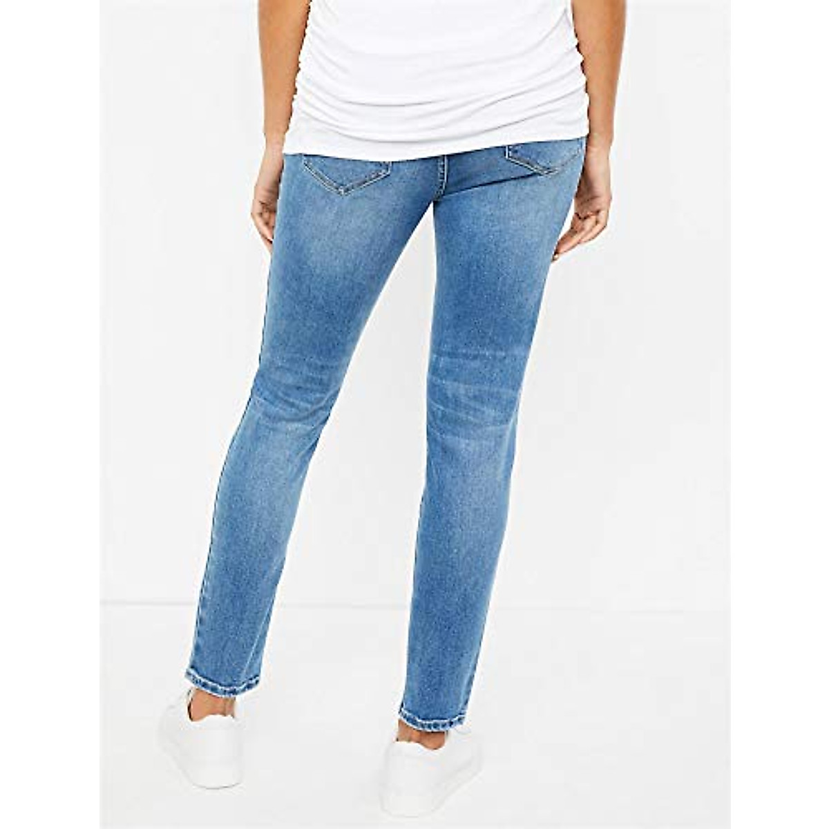 Motherhood Maternity Women's Indigo Blue Sustainable Secret Fit Over The Belly Skinny Leg Pregnancy Jeans with Pockets, Dark Wash, Large