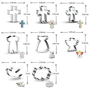 Religious Baptism Cookie Cutter Set of 8 - Holy Cross Angel Pigeon/Dove Baptism Dress Outfits Romper Plaque Frame Shapes First Communion Christening Cookie Cutters Biscuit Molds - Stainless Steel
