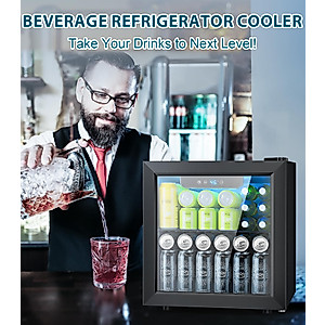 Electactic 50 Cans Beverage Refrigerator Cooler, 1.3 Cu.ft Mini Fridge Countertop Drink Cooler with Glass Door for Beer, Soda,Wine, Adjustable Digital Temperature Control for Home Dorm Bar, Black
