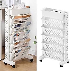 Movable Bookshelf Large Capacity Rotatable Removable Plastic Mobile Bookshelf, Practical Rolling Organization Shelf with Stable Structure for Office Living Room Kitchen School (6