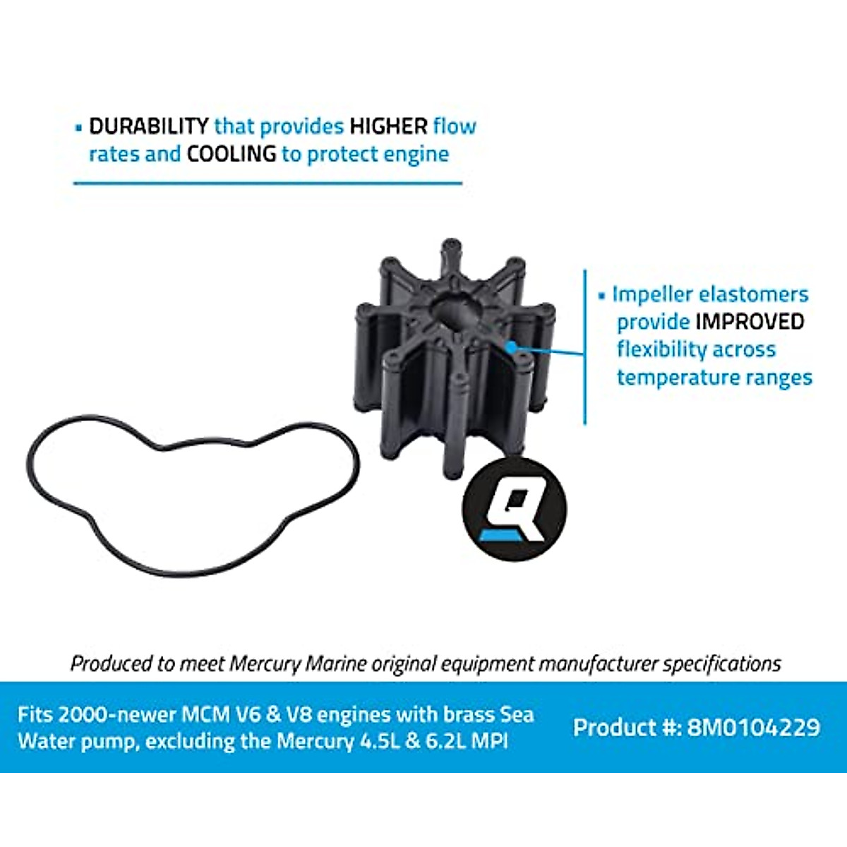 Quicksilver 8M0104229 Water Pump Repair Kit for V-6 and V-8 Powered MerCruiser Stern Drives