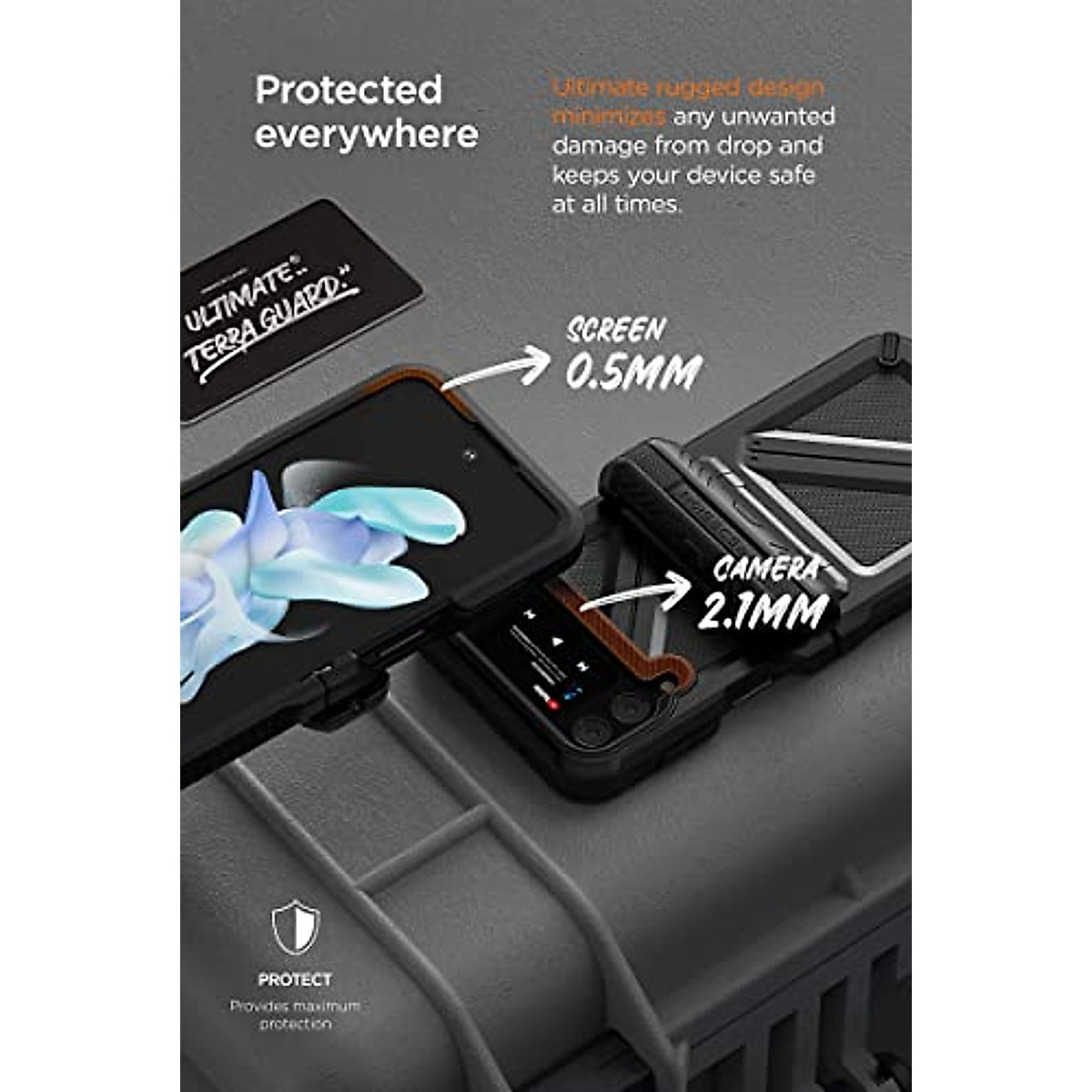 VRS DESIGN Terra Guard Ultimate Phone Case for Galaxy Z Flip 4 5G (2022), Premium Sturdy Hinge Protection Case (Matte Black)