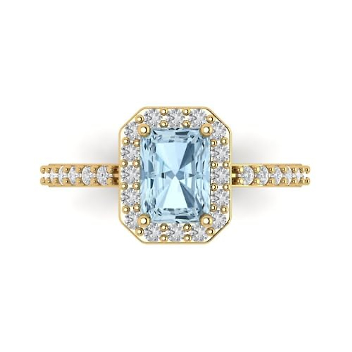 Clara Pucci 2.07 ct Emerald Cut Solitaire Halo Genuine Natural Aquamarine Engagement Promise Anniversary Bridal Ring 18K Yellow Gold 8.25
