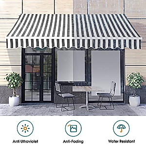 MCombo 13x8 Feet Manual Retractable Patio Door Window Awning Sunshade Shelter Outdoor Canopy (Grey with White Stripes)