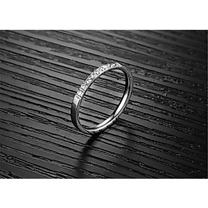 Fashion Month Women 2mm Titanium Stainless Steel Cubic Zirconia CZ Inlay White Gold Ring Wedding Engagement Silver Band Size 4