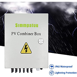 PV Combiner Box, 6 String Waterproof Solar Combiner Box with Circuit Breaker LED, 10A Rated Current Fuse with Lightning Arrester and 63A DC Breaker Solar Connector for On/Off Grid Solar Panel System