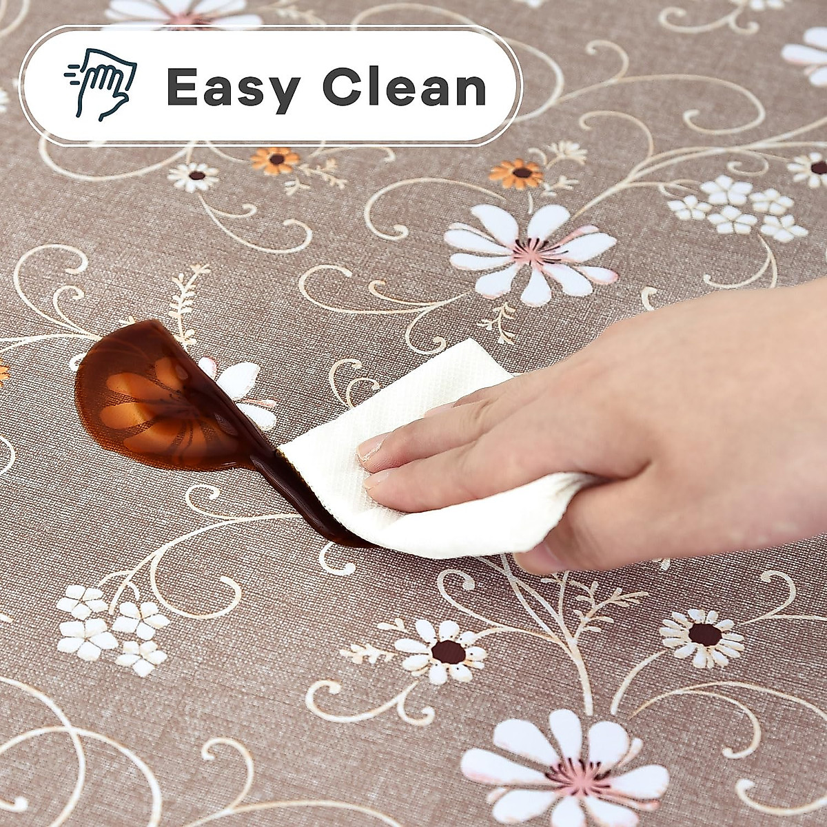 LOHASCASA Vinyl Tablecloth for Rectangle Table Cloth Cover Farmhouse Summer Vinyl Oilcloth Plastic Waterproof Spillproof Wipeable PVC Tablecloths for Kitchen Table 54 x 70 Tan Flowers