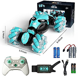 Remote Control Car, Gesture Sensor RC Stunt Cars Toys for Boys Age 6 7 8 9 10 11 12+ Years Old, 2.4GHz 4WD RC Double Sided 360° Flips Off Road Vehicle Toy with Lights/Music, Gifts for Kids Girls Blue