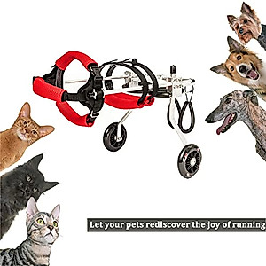 QingYi Dog Wheelchair , Adjustable Animal Exercise Wheels,Cart Pet Wheelchair for Handicapped Hind Legs Small Pet/Cat/Dog Red