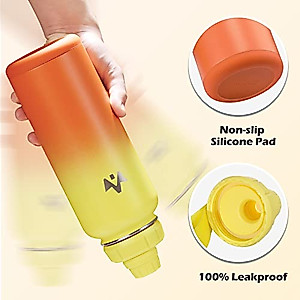 Insulated Water Bottle, ALongSong 32oz Stainless Steel Water Bottles with Bouncing Straw, Non-Slip Silicone Bottom, Keeps Hot and Cold, Leakproof Sports Water Bottle, Wide-Mouth Sports Canteen(Yellow)