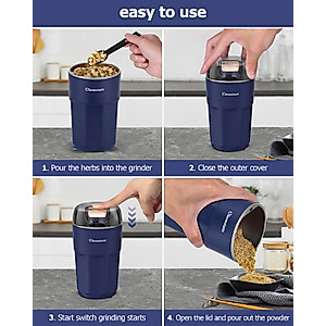 Hermolante Herb Grinder Spice Grinder, One-key Herb Spice Grinder with 304 Stainless Steel Blades and Cleaning Brush, Electric Grinder for Herb, Spices, Coffee, Nuts, Seeds,etc.