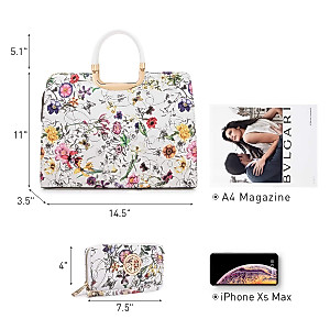 Womens Handbag Top Handle Shoulder Bag Tote Satchel Purse Work Bag with Matching Wallet (5-White Floral)
