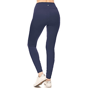 Leggings Depot Women's High Waisted ActiveFlex Leggings Pants (W/Pockets-Full Length, Navy, XL)