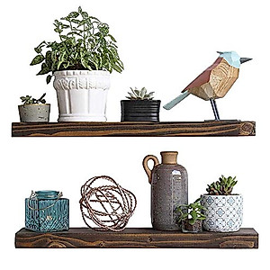 Floating Shelves Wood Floating Shelves Set - New England Handcrafted Rustic Pine Kitchen Office Bedroom Wall Mounted Smooth Finish Organizers 2 Pack (2'' x 5.5'' x 24'' & 36”) (Special Walnut, 24'')