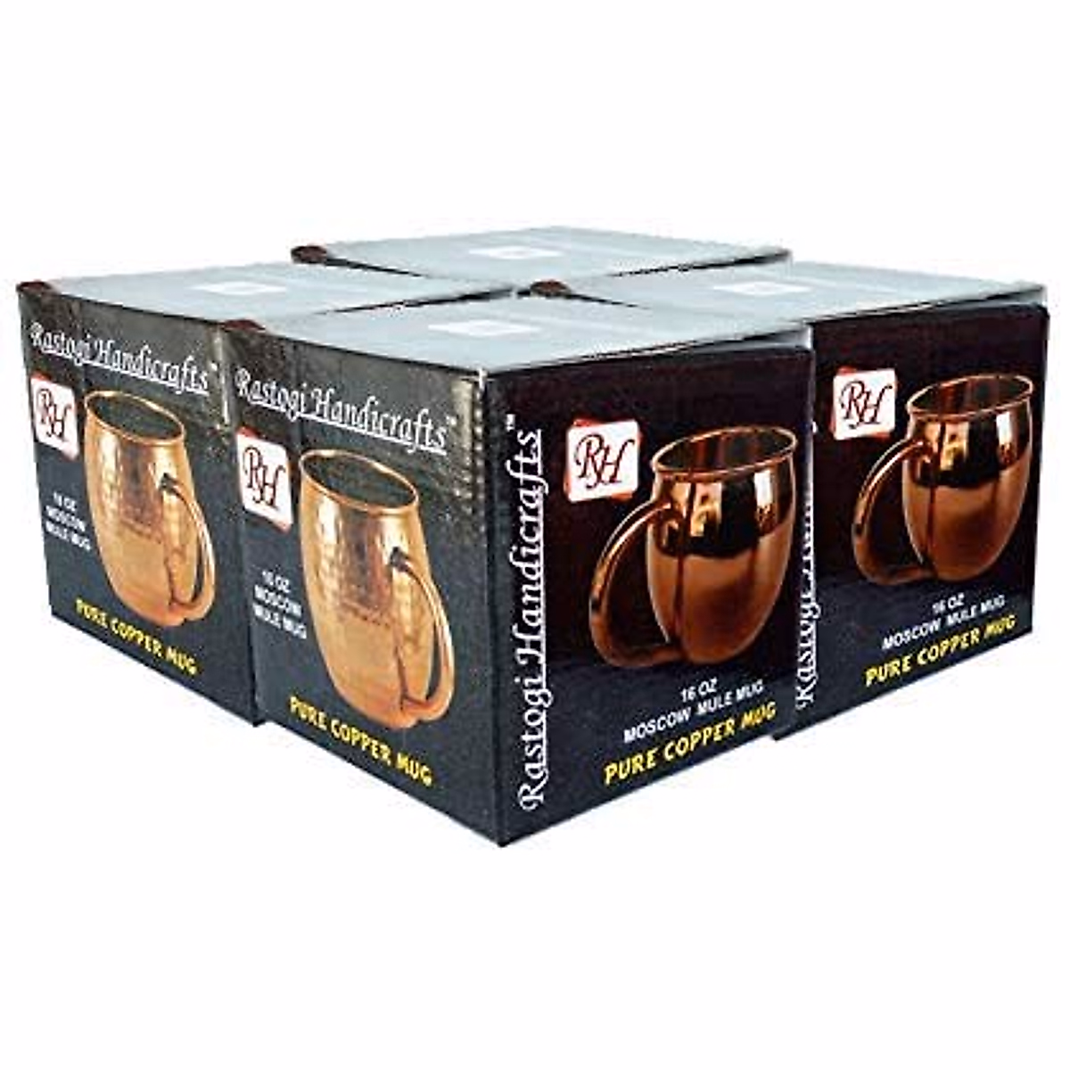 Rastogi Handicrafts Set of-4, Stainless Steel Moscow Mule Mugs Capacity-16 oz,Thumb brass handle Cold Coffee Mug/Beer Mug/Cup, Moscow Mule Mugs For Cold Drink Only