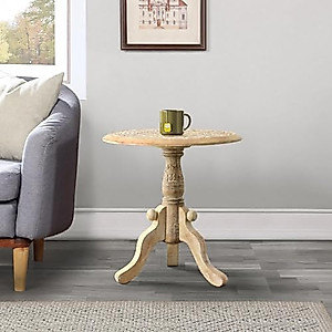 Gualiy Round Top Mango Wood Side End Table with Pedestal Base, Side Tables Bedroom, 18.00" L x 18.00" W x 18.00" H