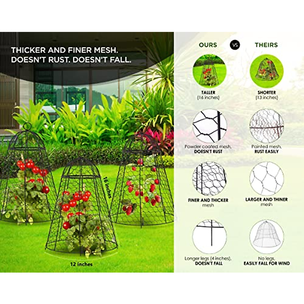 Garden Cloche Plant Protectors from Animals Chicken Wire Cloche Dome for Plants to Protect from Deer Rabbits in Outdoor Vegetable Garden with Thick Rustproof Large Cloches 12" Cage 20" High Set of 6