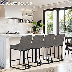 MAISON ARTS Counter Height 24 Inch Bar Stools with Back Set of 4 for Kitchen Counter Modern Upholstered Faux Leather Barstools Farmhouse Bar Chairs Island Stools Support 330LBS, Easy to Assemble, Grey