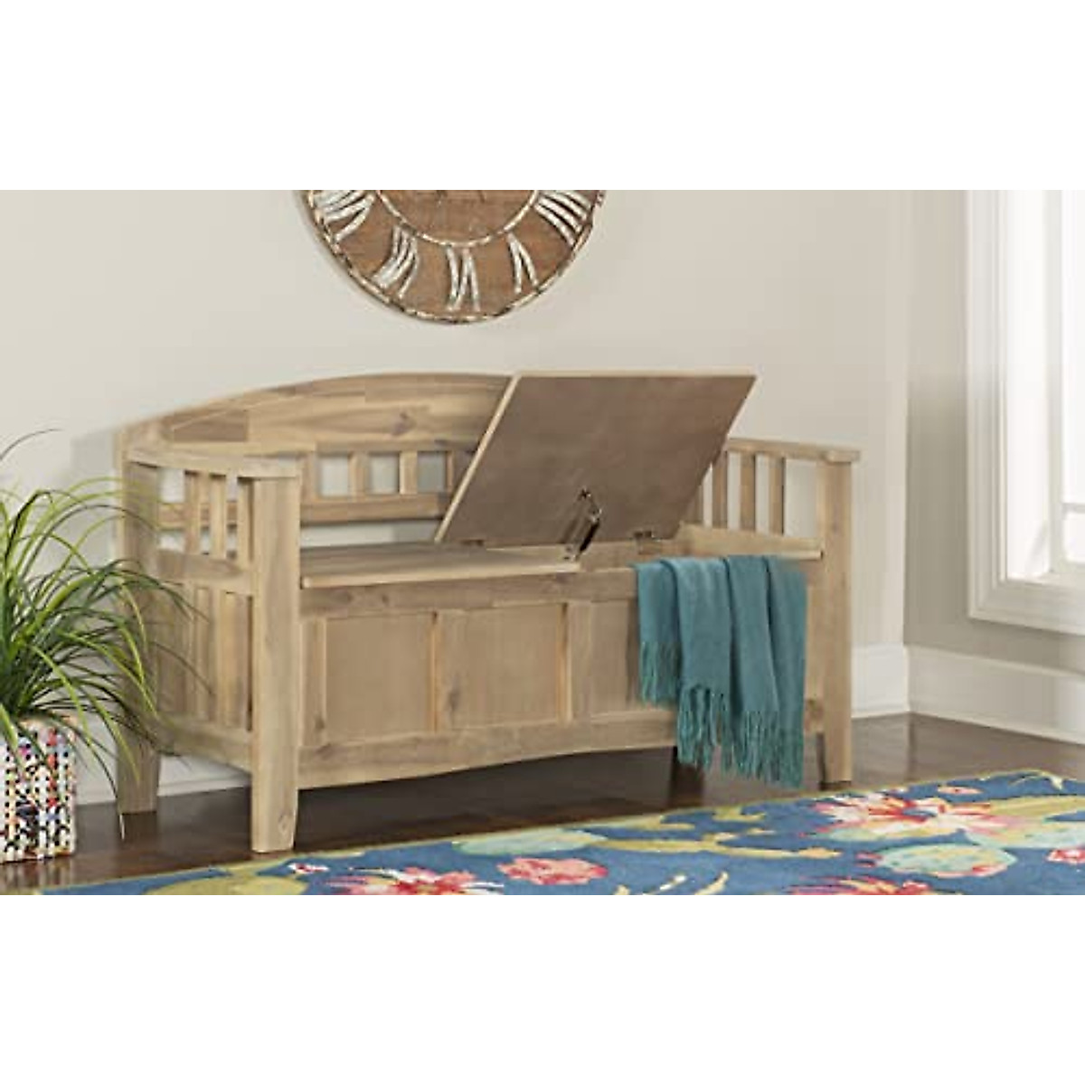 Linon Natural Washed Storage Frankie Bench, Seat Height of 18"