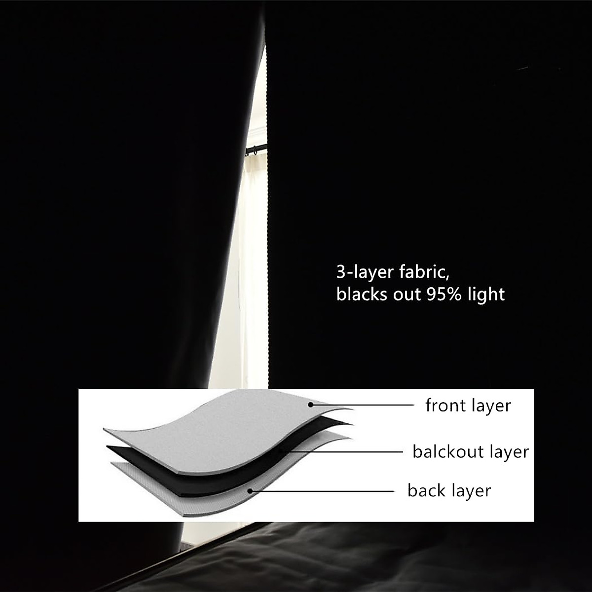 Lightolife Thickened Blackout Bunk Bed Curtains for Bottom Full, Install Accessory Included, 2 Panels, Black 47.2in