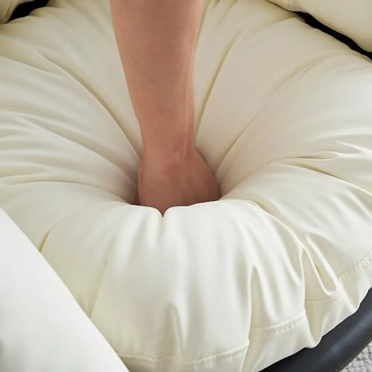 Swivel Barrel Accent Chair, Round Armchair with Wide Upholstered, 360 Degree Swivel PU Leather Club Sofa Chair for Living Room, Bedroom, Office (Cream White+Black)