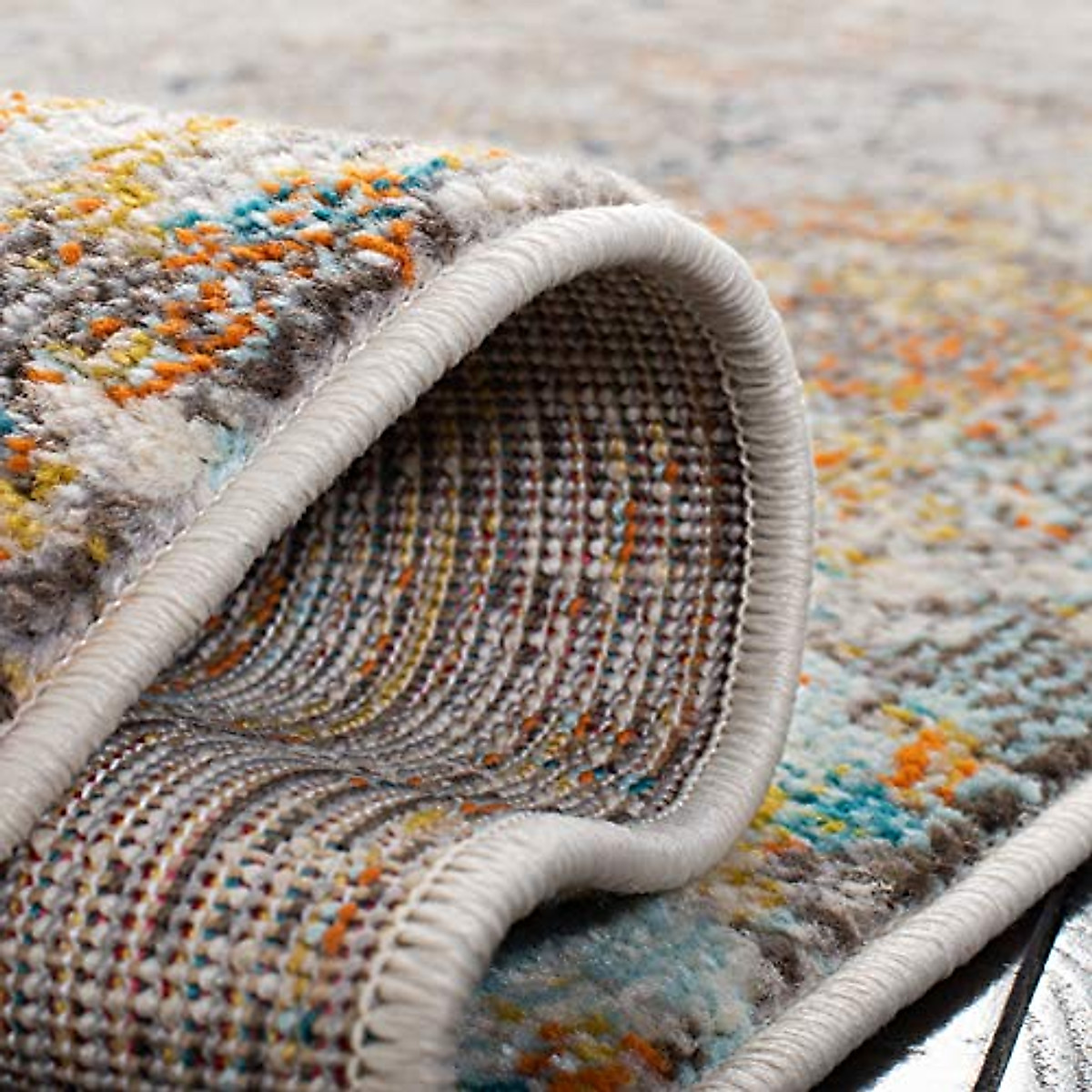 SAFAVIEH Madison Collection 8' x 10' Grey / Gold MAD453F Modern Abstract Non-Shedding Living Room Bedroom Dining Home Office Area Rug