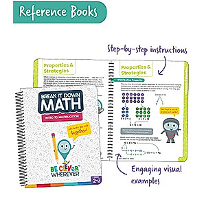 Be Clever Wherever Grade 3 Math Kit, 2nd & 3rd Grade Math Tool Kit, Word Problem Strategies, Intro To Multiplication, and Intro to Fractions Math Reference Books (14 Pc)