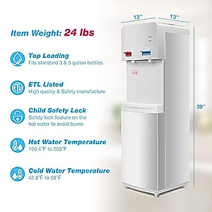LUCKYERMORE 5 Gallon Water Cooler Dispenser Top Loading Hot and Clod Water Dispenser Freestanding with Child Safety Lock, Removable Drip Tray, ETL Listed