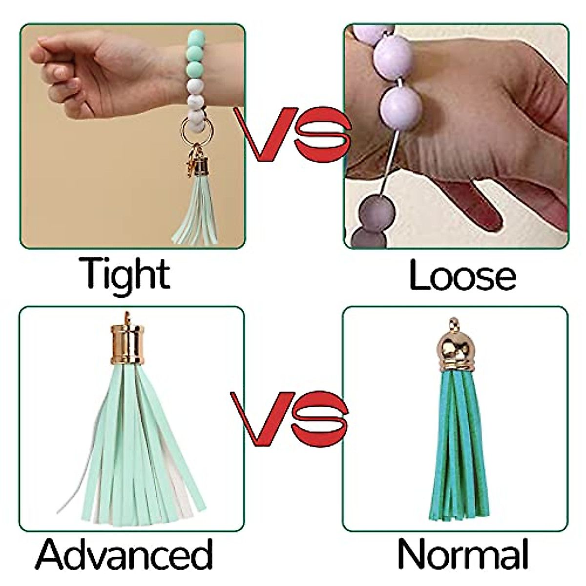 GIEMSON Silicone Key Ring Bracelets Wristlet Keychain Car Beaded Key Ring Bangle Chains for Women