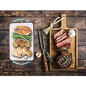 Enameled Cast-Iron Rectangular Grill Pan with Ridges, Oven Safe, Non-Stick Coating, Loop Handles, 9.5" x 13.5", Enameled Blue