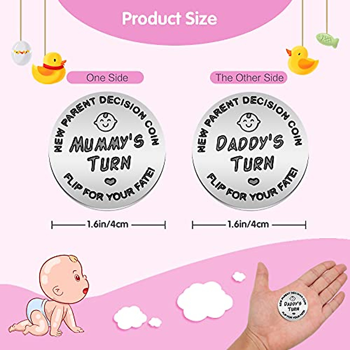 Decision Making Coin New Parents Gifts Pregnancy Gifts New Baby Gifts for Parent Mom Dad Decision Coin for Women Men Pregnancy for First Time Mummy Daddy to Be Christmas Birthday Gift (Silver)