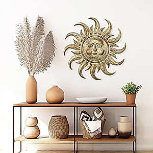 Remenna Metal Sun Wall Art Decor 21.5inch Hanging for Indoor Outdoor Home Bedroom Living Room Office Garden Yard Patio Rustic Finish