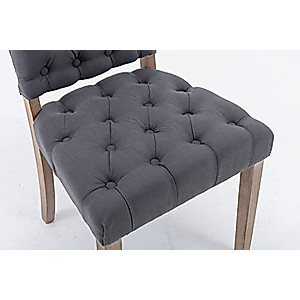 AMNOOL Linen Dining Chair Set of 2 Wooden Frame Tufted Upholstered Dining Chairs with Wooden Legs Desk Chair Side Chair High Back for Kitchen Dining Room Living Room Bedroom (Grey)