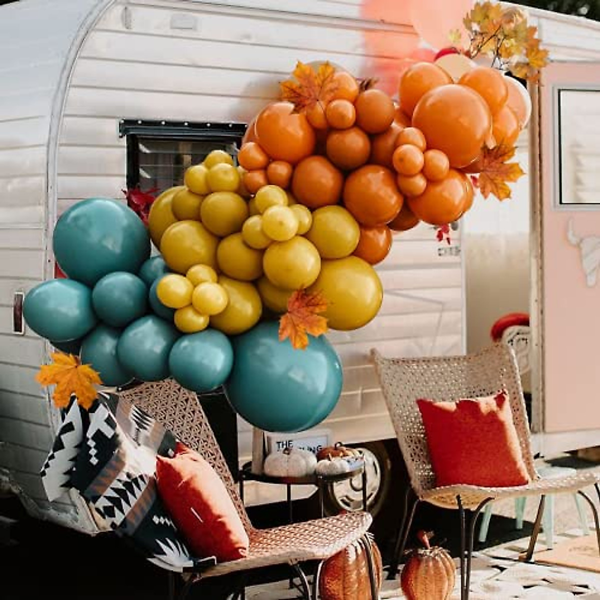 Beaumode Boho Fall Balloon Garland Arch Kit Slate Blue Orange Balloons for Baby Shower Bridal Shower Birthday Wedding Thanksgiving Party Decorations (Dusty Blue Orange Mustard)