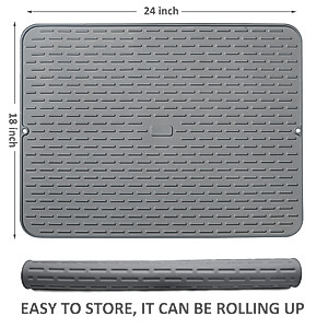 Tongjude Silicone Dish Drying Mat - Extra Large 24" x 18" - Flexible Rubber Dish Draining Mat, Heat Resistant Silicone Trivet, Oversize Counter Top Mat, Sink Mat