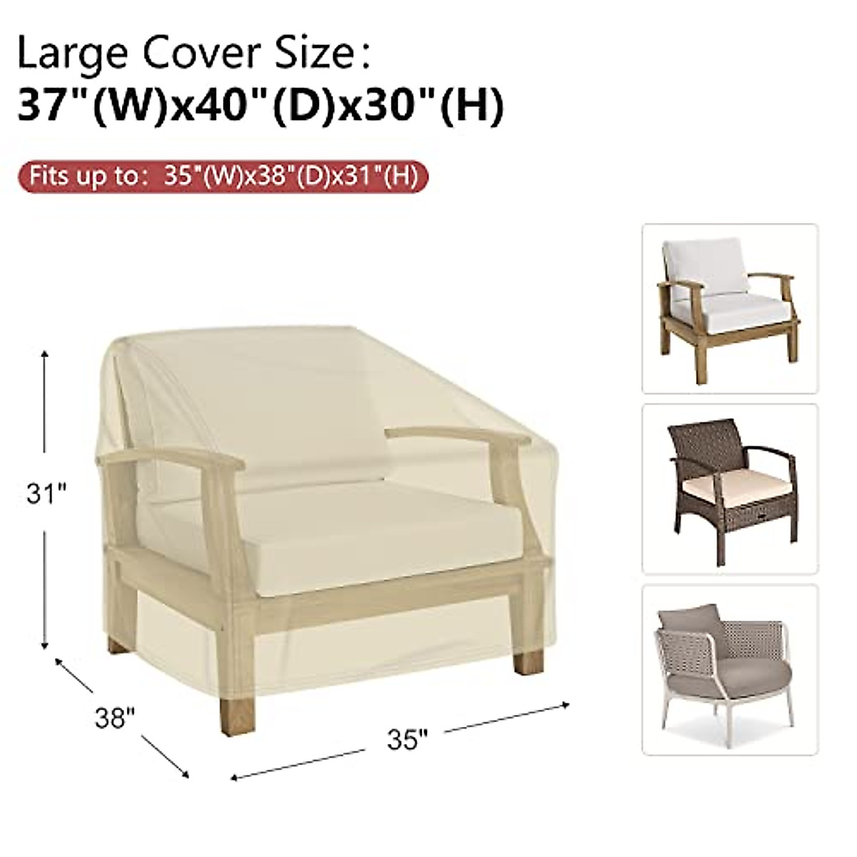 【Upgraded】 Heavy Duty Patio Chair Covers, Lounge Deep Seat Cover, U-COMSO Waterproof Lawn Patio Outdoor Furniture Covers (37" W×40" D×30" H - 2 Pack)