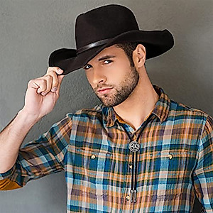 SAILIMUE 6Pcs Handmade Bolo Tie for Men Western Cowboy Leather Necktie Native American Necklaces Natural Tiger Eye Stone Turquoise Cow Skull Eagles Bolo Tie Costume Accessories for Men Women