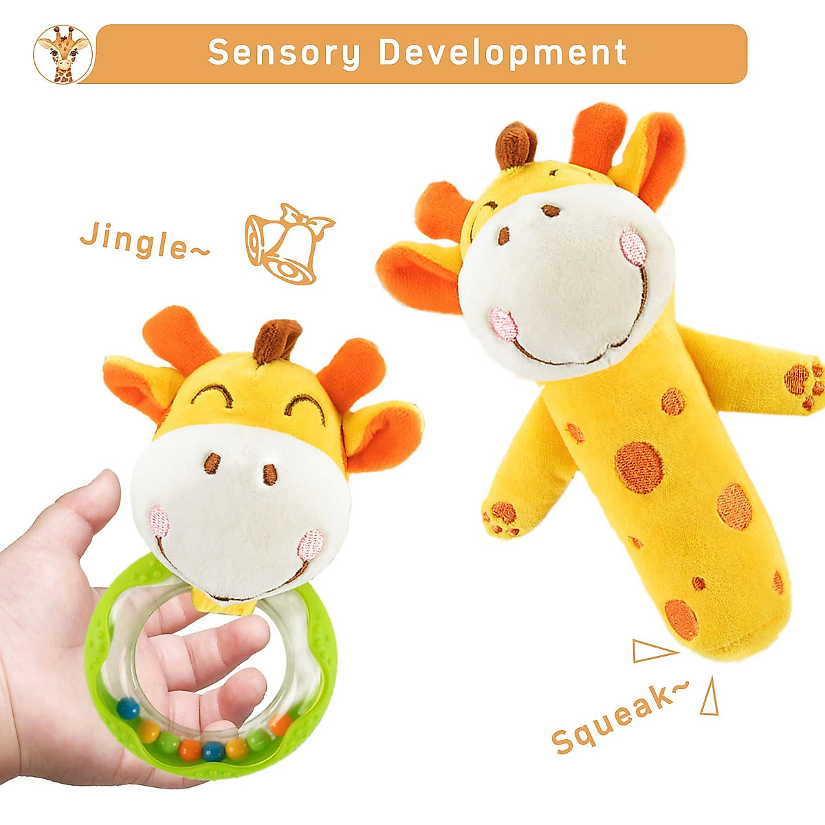 by Rattle Toys for Babies 0-6 Months Soft Baby Toys Stuffed Animal Plush Rattle Newborn Sensory Toys Newborn Infant Security Blanket Loveys Small Animals Doll（Giraffe）