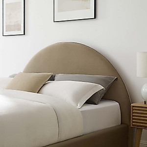 Modway Resort Queen Size Platform Bed with Arch Shaped Round Headboard in Taupe, Upholstered Velvet Bed Frameain-Resistant Performance Velvet, Soft Cloud Bed Frame, No Box Spring Needed