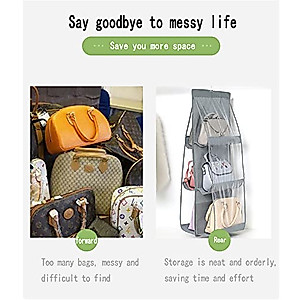 DCVFRQ Double-Sided Six-Layer Bag Hanging Bag Non-Woven Hanging Handbag Storage Hanging Bag Bag Storage Bag 140g Integrated Structure, Gray