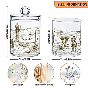 Nander 2Pack Qtip Holder Dispenser -Horse and Cactus Clear Plastic Apothecary Jars Set - Restroom Bathroom Makeup Organizers Containers for Cotton Swab, Ball, Pads, Floss