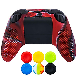 9CDeer 1 Piece of Silicone Protective Cover Skin + 6 Thumb Grips for Xbox Series X/S Controller Camouflage Red